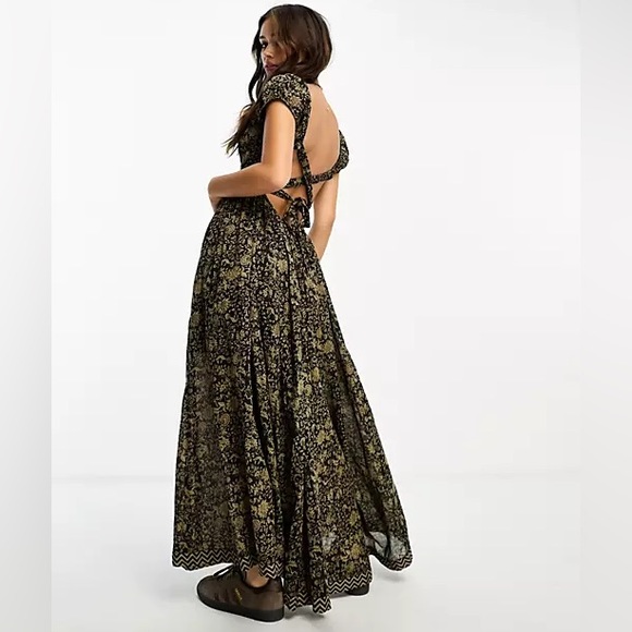 Free People | Dresses | Free People Printed Maxi Dress In Black Multi ...